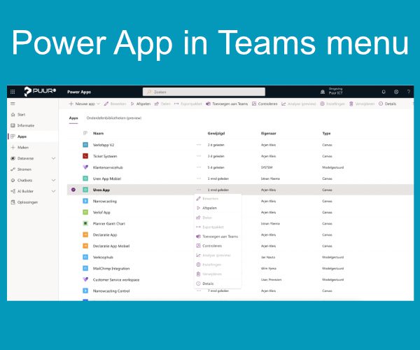 Power App gebruiken in Teams - Puur ICT | De Microsoft 365 specialist uit het Noorden